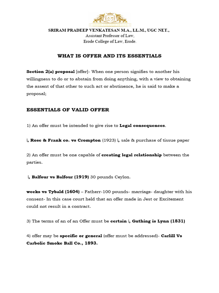 Essentials of a Valid Offer in Law | PDF | Offer And Acceptance ...