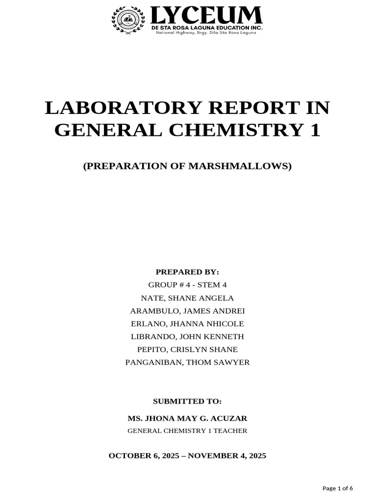 Group 4 Stem 4 Laboratory Report | PDF | Marshmallow | Colloid