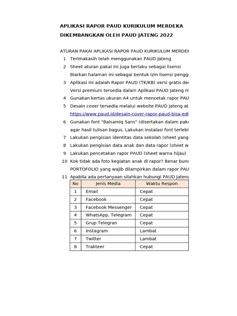 Aplikasi Rapor PAUD Kurikulum Merdeka | PDF