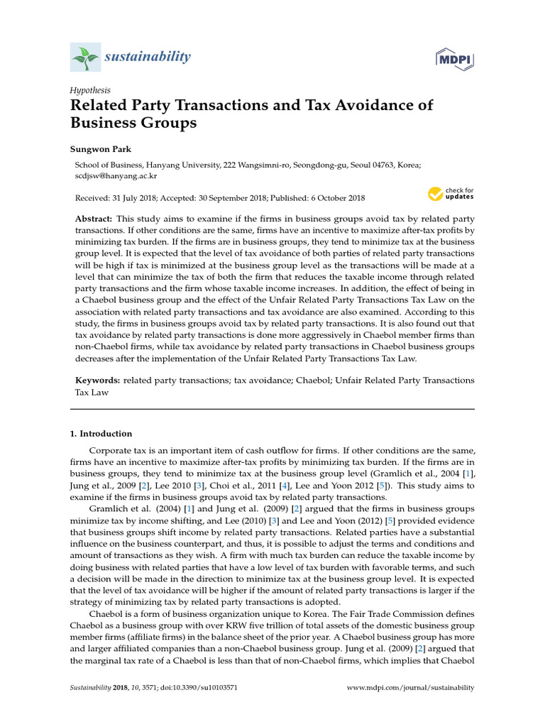 6. Related Party Transactions and Tax Avoidance of Business Groups ...