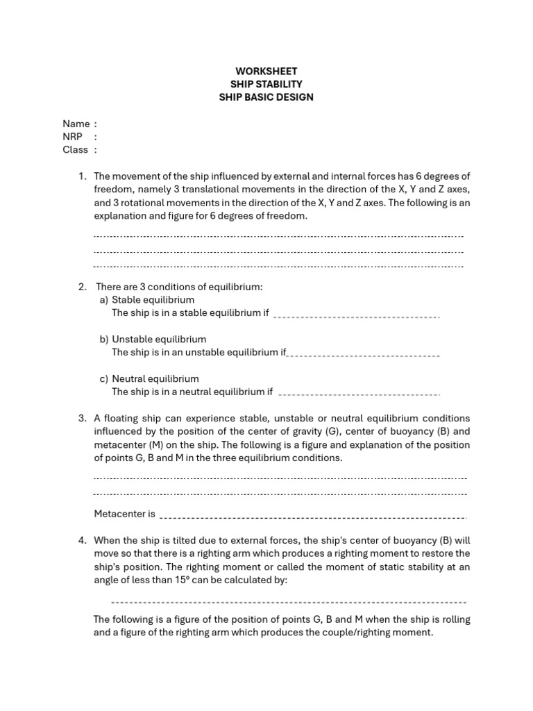 Ship Stability Worksheet_eng | PDF