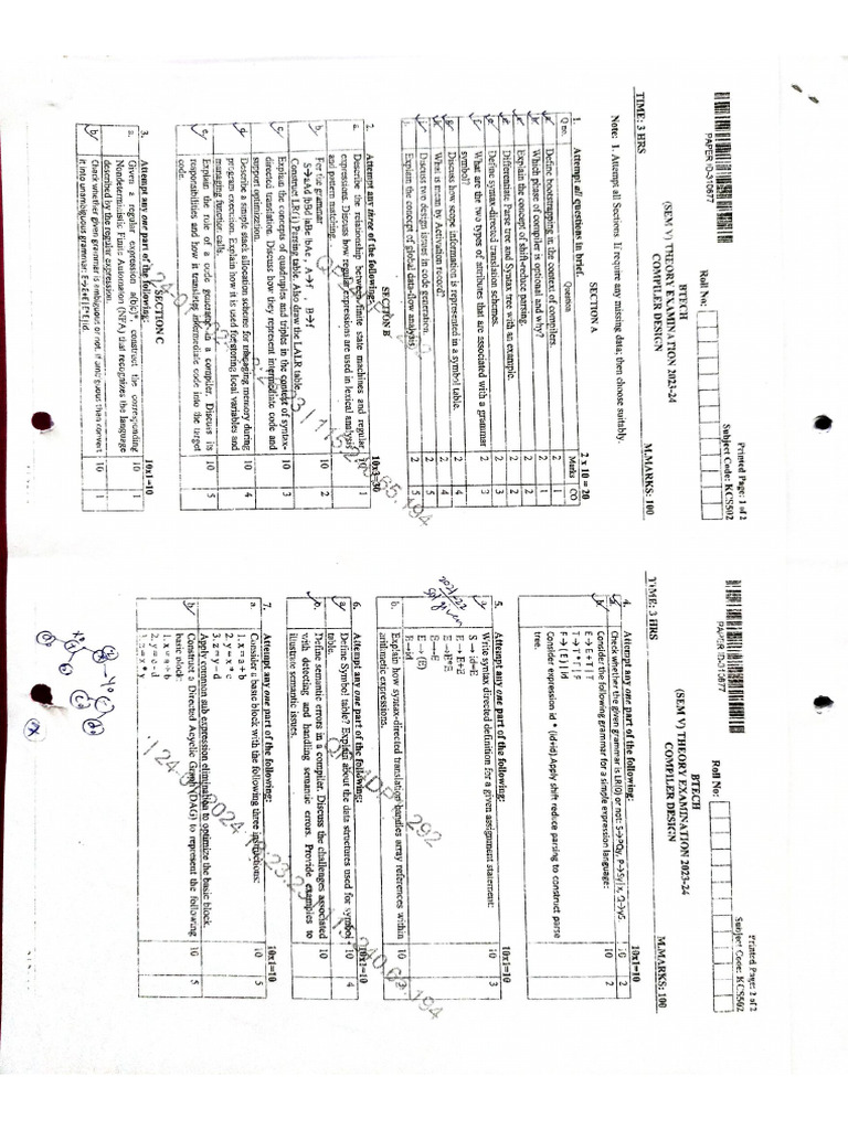 Previous Year Question Paper | PDF | Parsing | Regular Expression