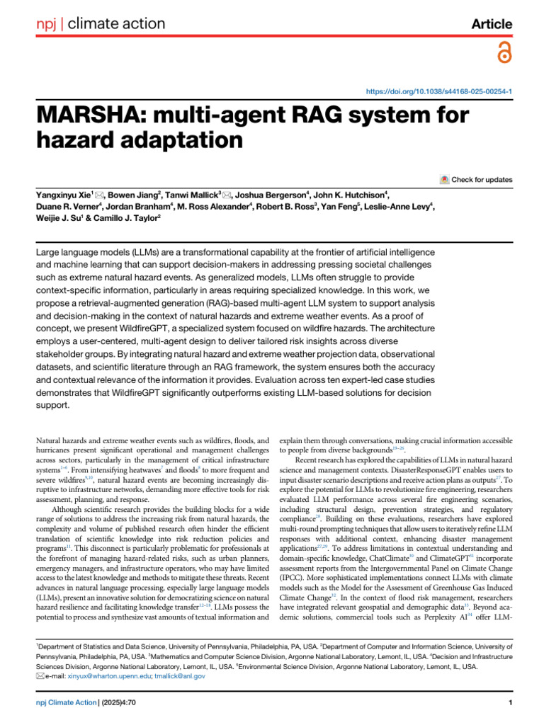 MARSHA: Multi-Agent RAG System For Hazard Adaptation: Article | PDF ...