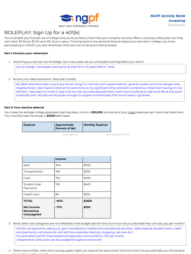 401(k) Enrollment and Investment Guide | PDF | Investing | Financial Risk