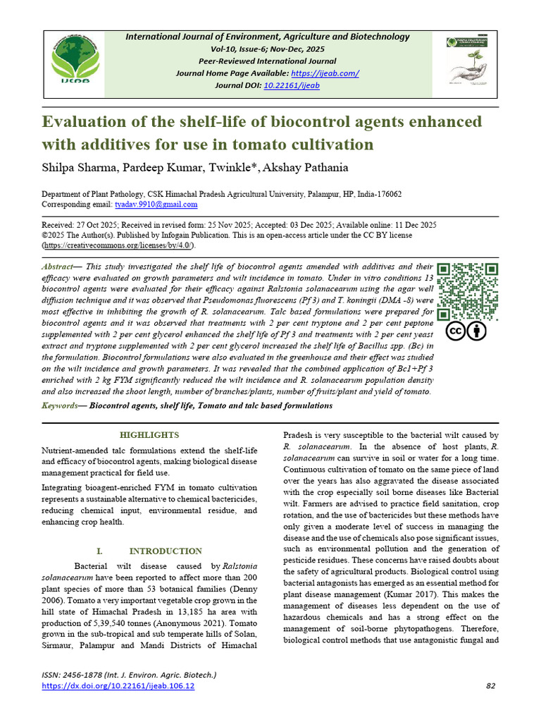 Evaluation of The Shelf-Life of Biocontrol Agents Enhanced With ...