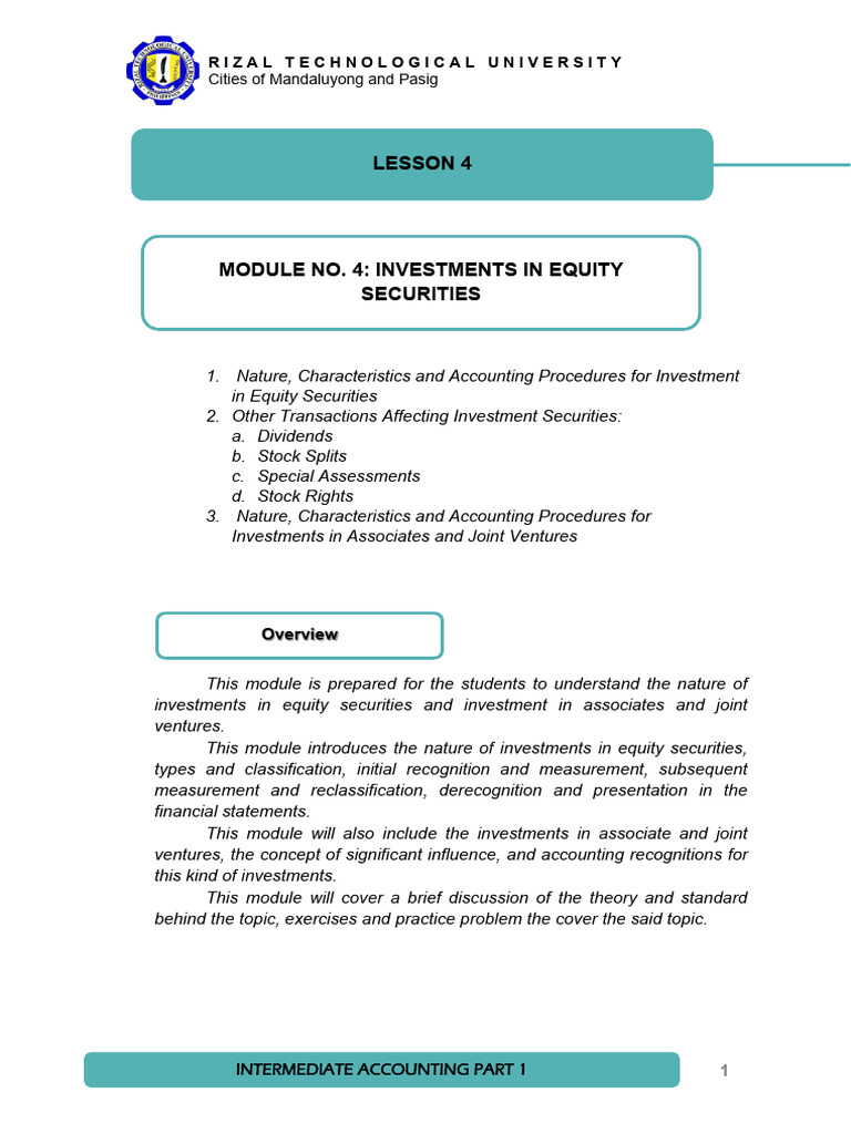 AC78 Module 4 Investments in Equity Securities ...
