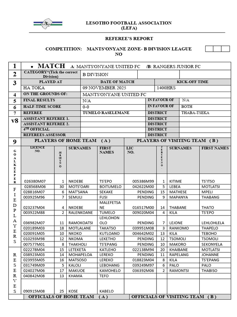 Lesotho B Division Match Report | PDF