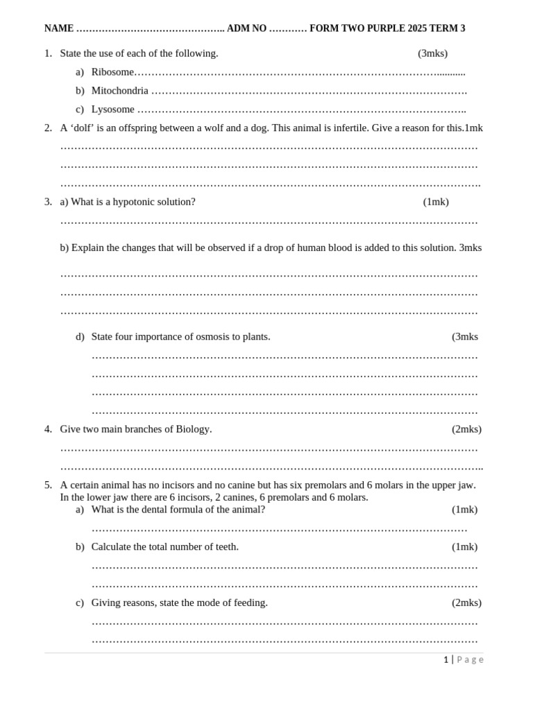 f2 Biology QST | PDF