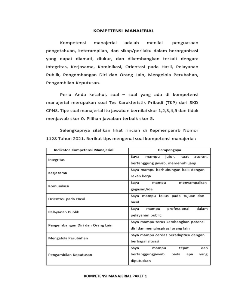 Panduan Kompetensi Manajerial CPNS | PDF