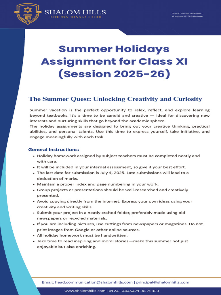 Grade XI Summer Holiday Homework 202526 (4) | PDF | Numbers | Atomic Orbital