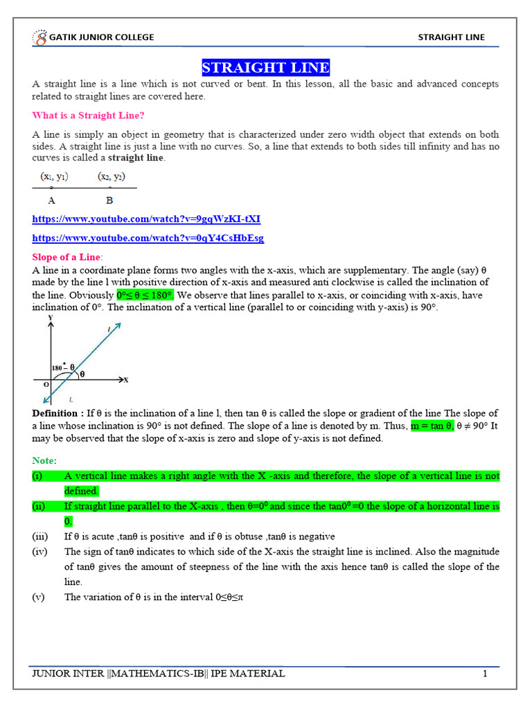 3 Straight Line Final | PDF | Line (Geometry) | Slope