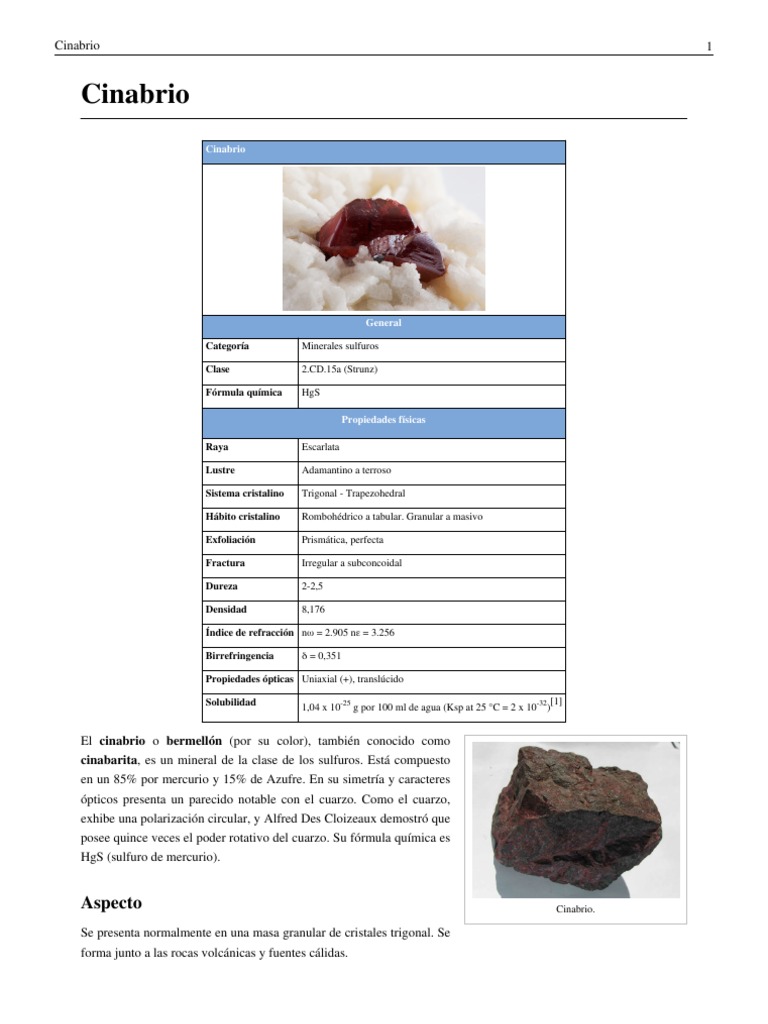 Propiedades y usos del cinabrio | PDF | Clasificación de minerales ...