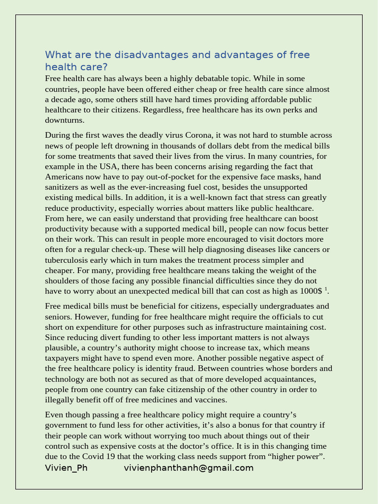What Are The Advantages and Disadvantages of Free Health Care | PDF ...