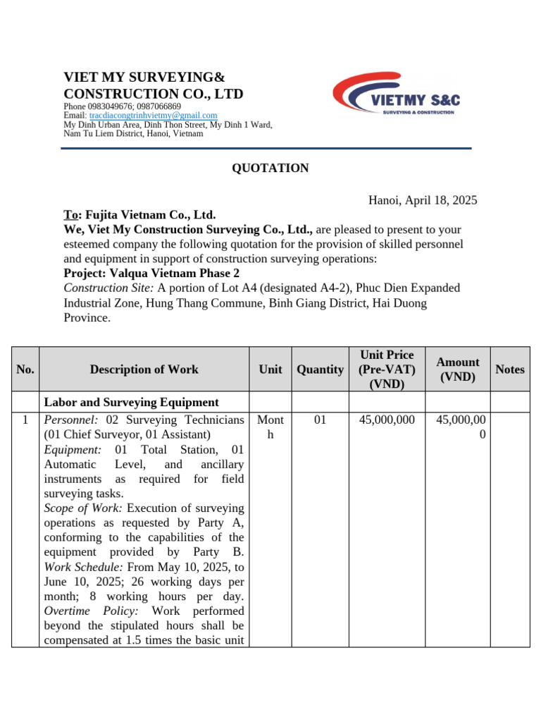 Quotation for Surveying Services in Vietnam | PDF | Economies
