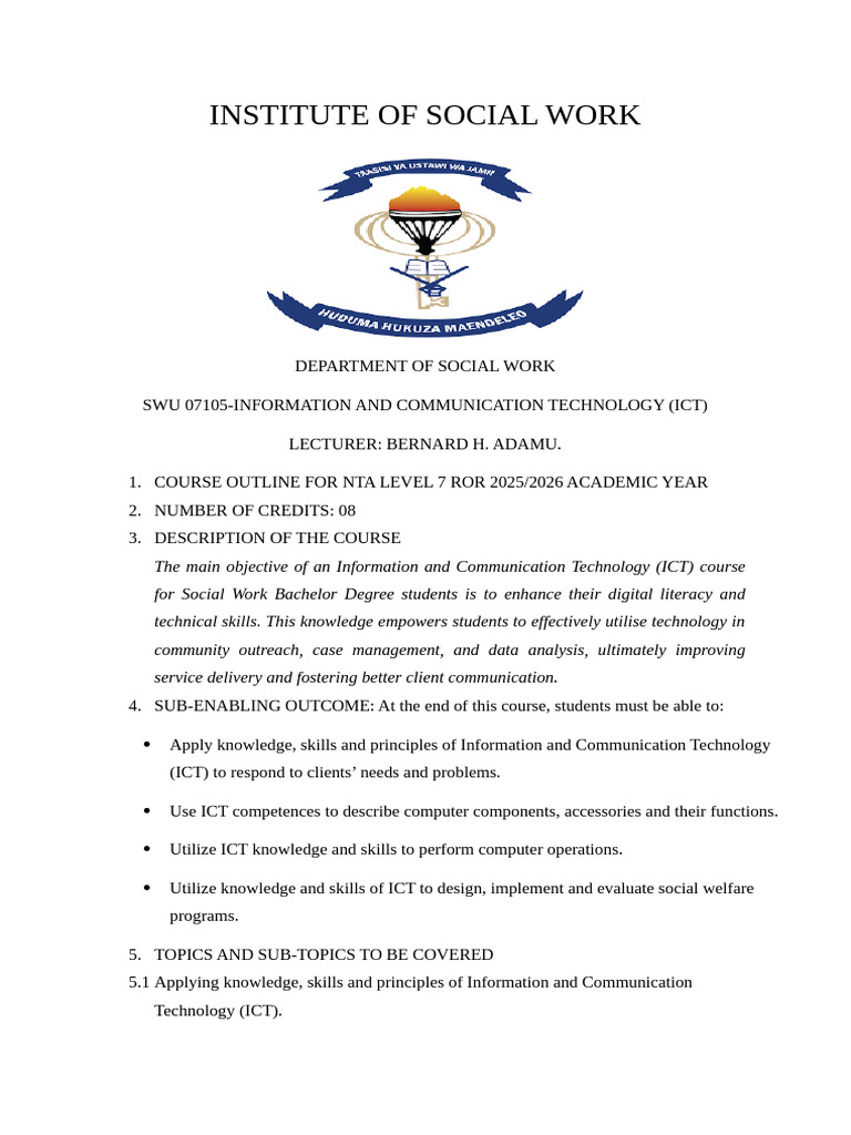 ICT Course Outline for Social Work | PDF | Information And ...