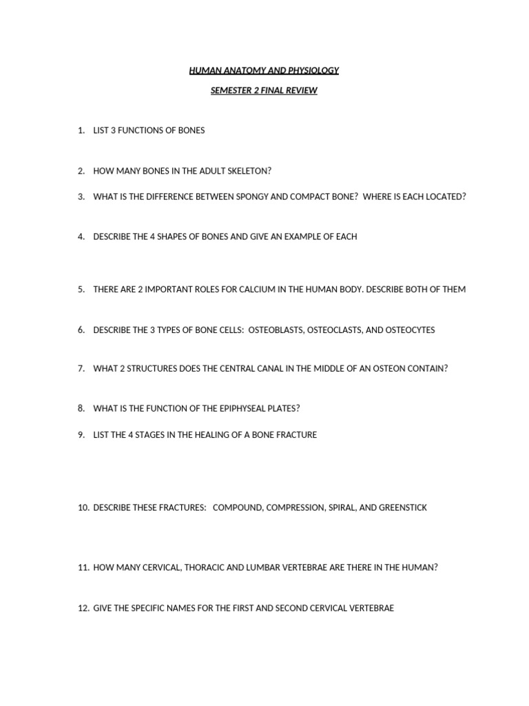 Human Anatomy and Physiology Semester 2 Final Review | PDF | Bone | Heart