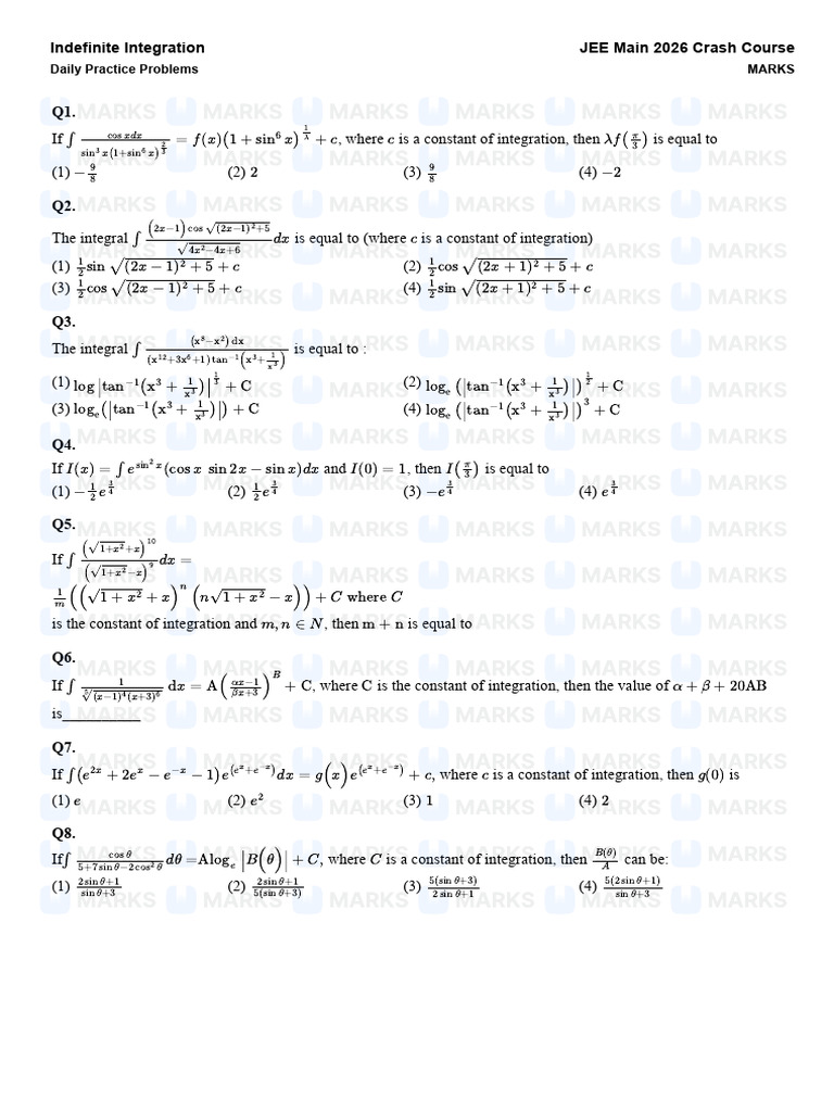 Indefinite Integration Practice Problems | PDF | Mathematical Analysis ...