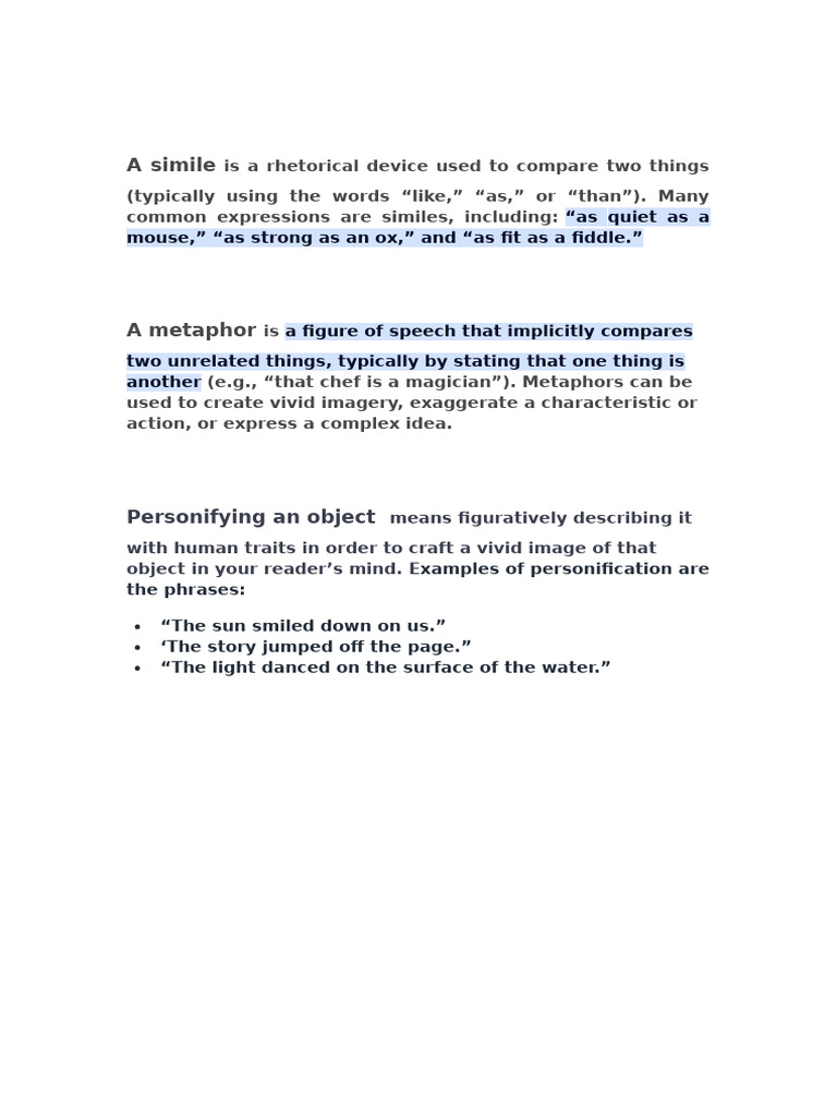 A Simile is a Rhetorical Device Used to Compare Tw | PDF