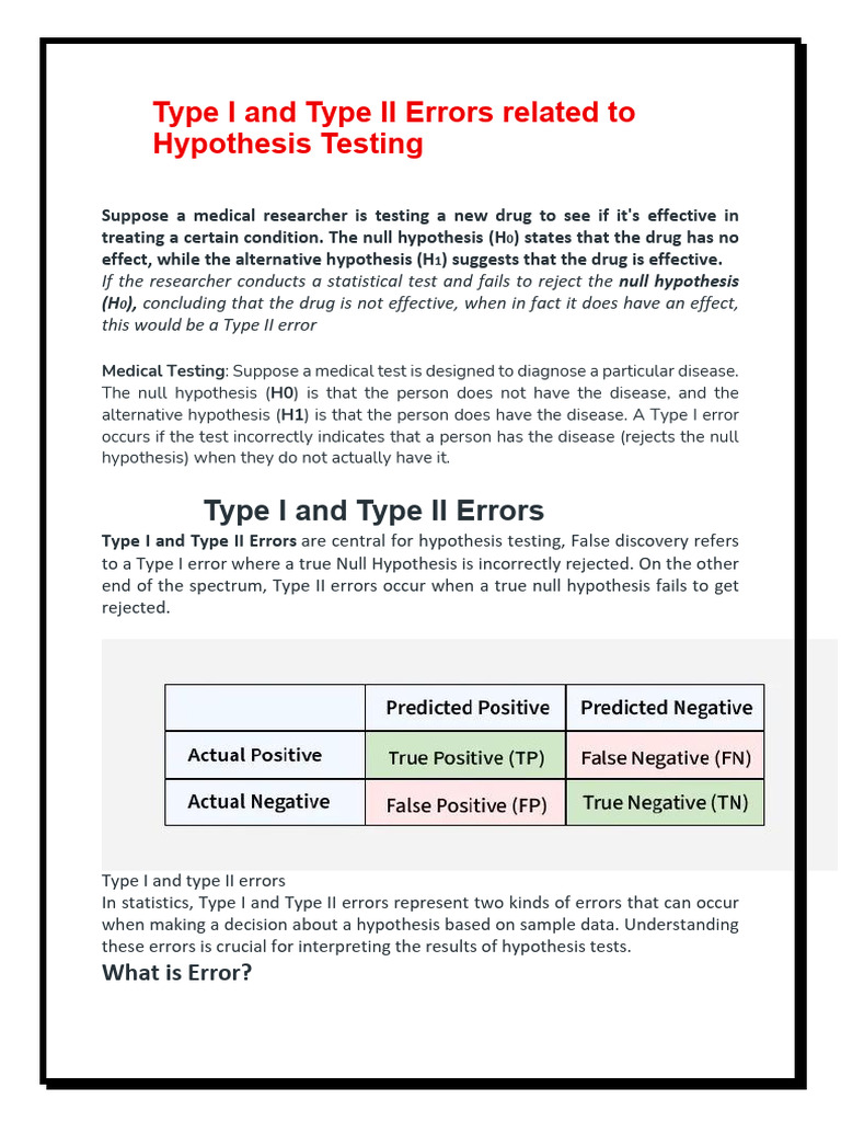 Understanding Type I and II Errors | PDF | Type I And Type Ii Errors ...