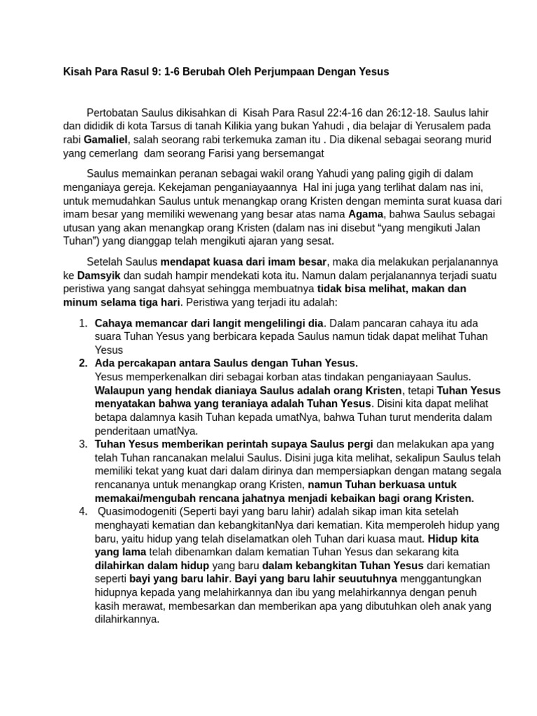Pertobatan Saulus: Perjumpaan dengan Yesus | PDF