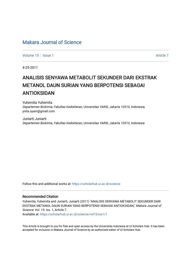 Analisis Metabolit Daun Surian sebagai Antioksidan | PDF