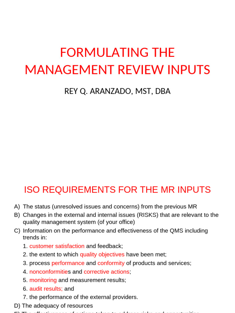Management Review Inputs for ISO QMS | PDF | Quality Assurance ...