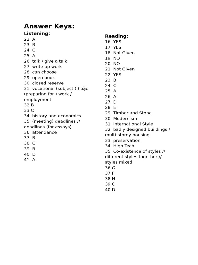 Answer Keys For Ielts Listening and Reading Ed | PDF