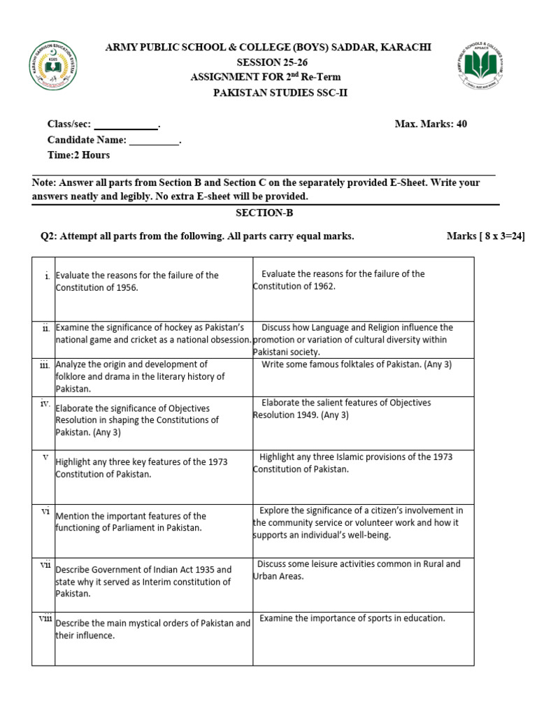 Pakistan Studies SSC-II Assignment 2025 | PDF | Pakistan | Citizenship