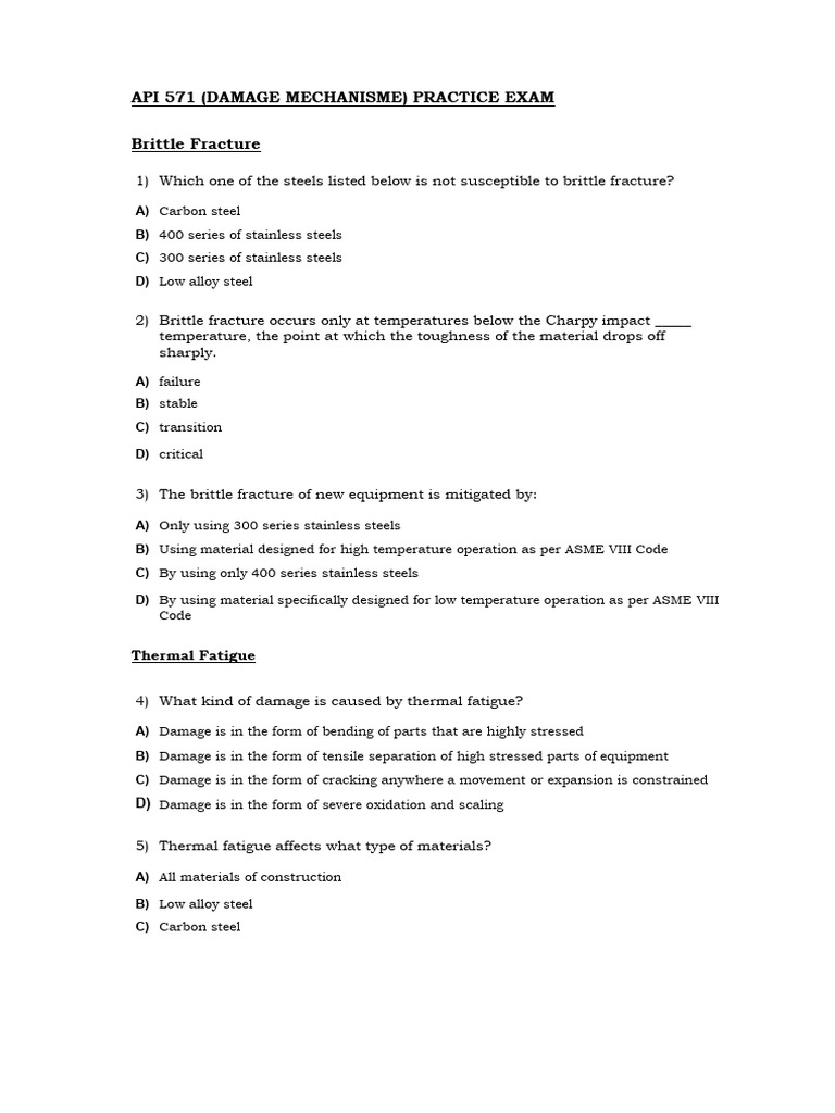 API 571 Damage Mechanism Practice Exam | PDF | Stainless Steel | Corrosion
