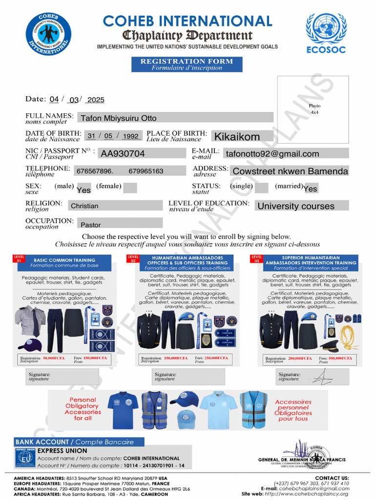 Coheb Chaplains Registration Form | PDF