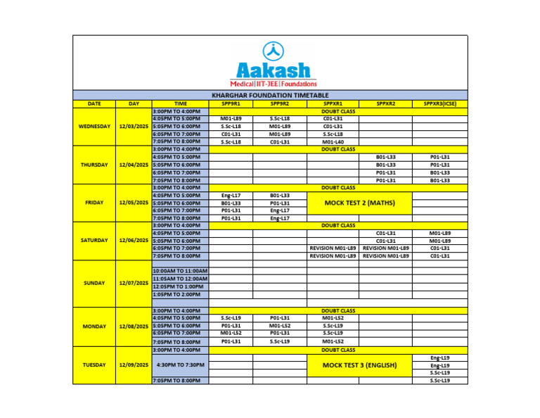 FOUNDATION_TIMETABLE_KHARGHAR 03-12-2025 TO 09-12-_251203_145252 | PDF