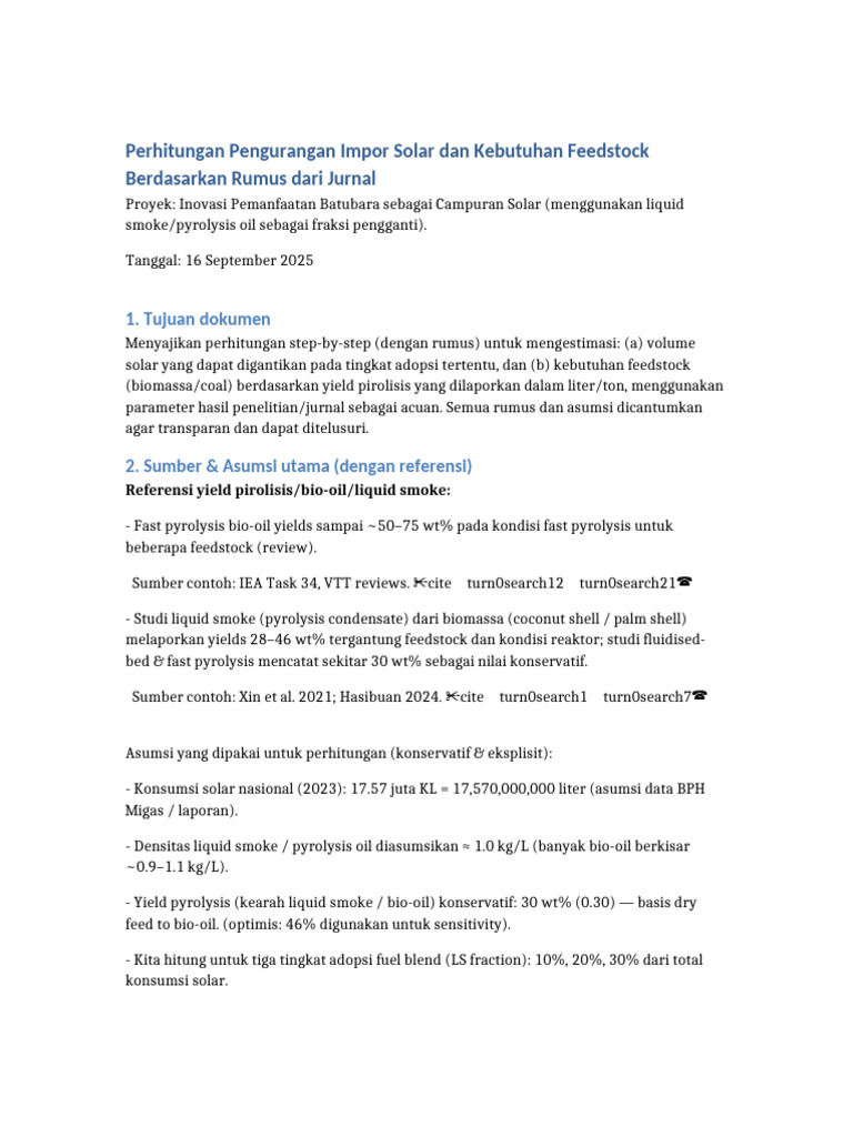 Penghitungan Kebutuhan Feedstock Solar | PDF