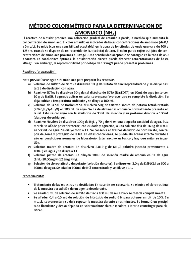 Método Colorimétrico | PDF | Espectrofotometria | Amoníaco