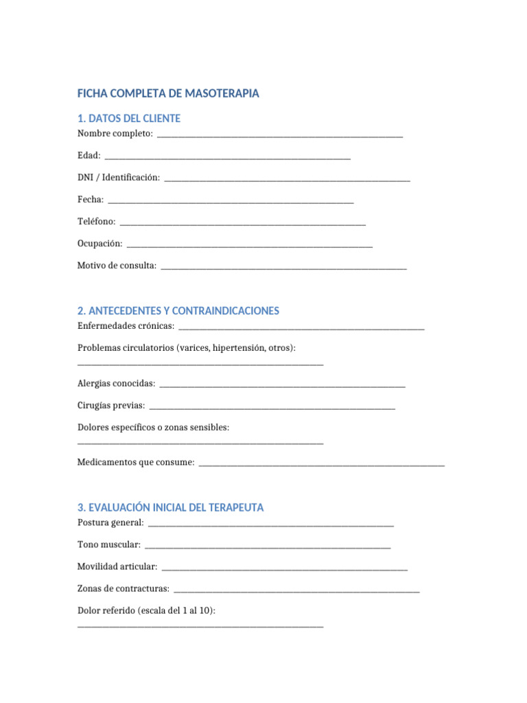 Ficha de Masoterapia Completa | PDF | Masaje | Tratamientos médicos