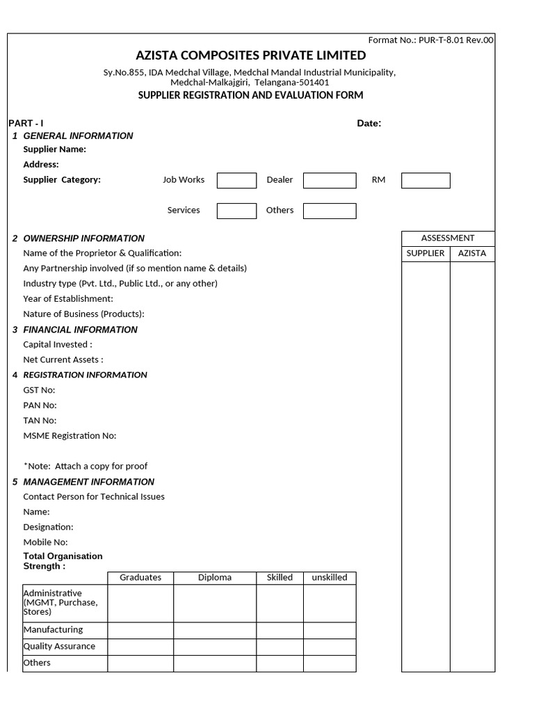 PUR-T-8.01 Supplier Regn & Evaluation Form | PDF | Business