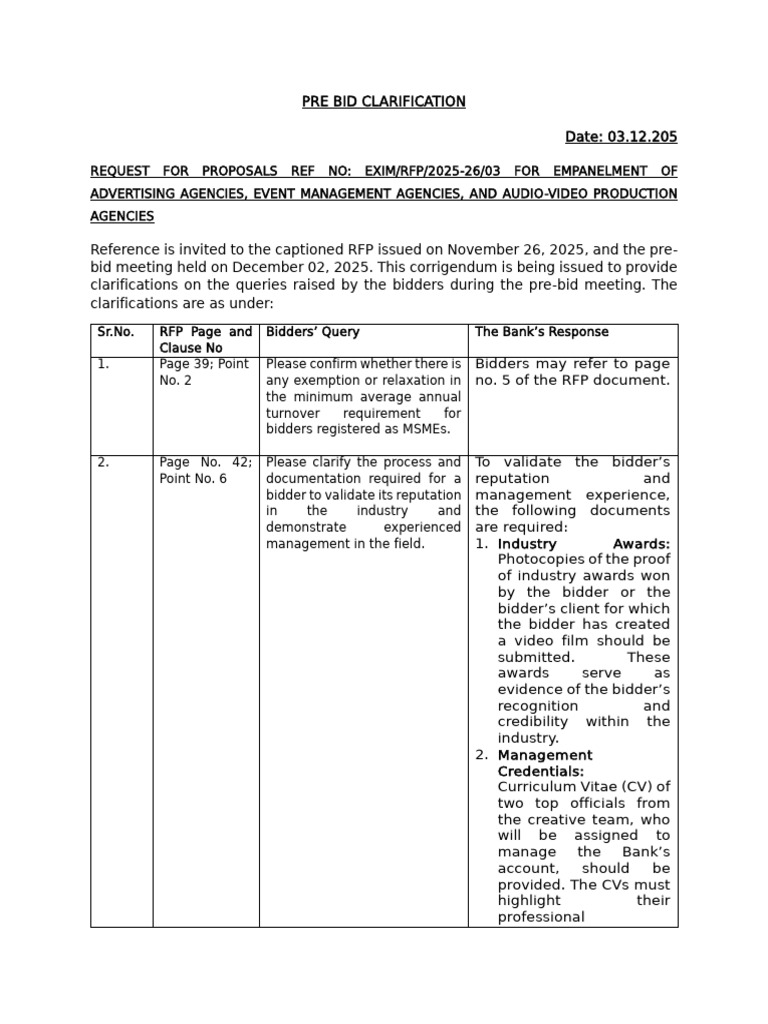 Pre Bid Clarification | PDF