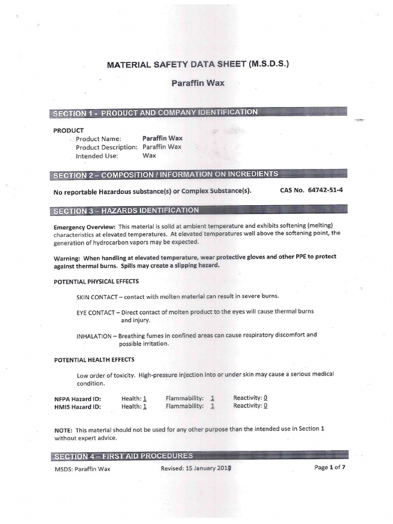 MSDS Prafin Wax | PDF