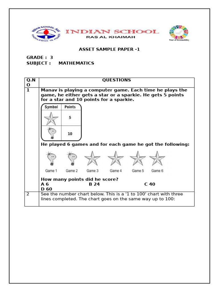 Grade 3 Mathematics Sample Paper | PDF