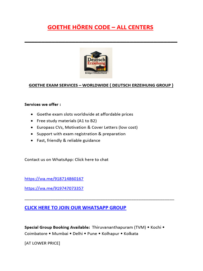Goethe Exam Services Worldwide | PDF