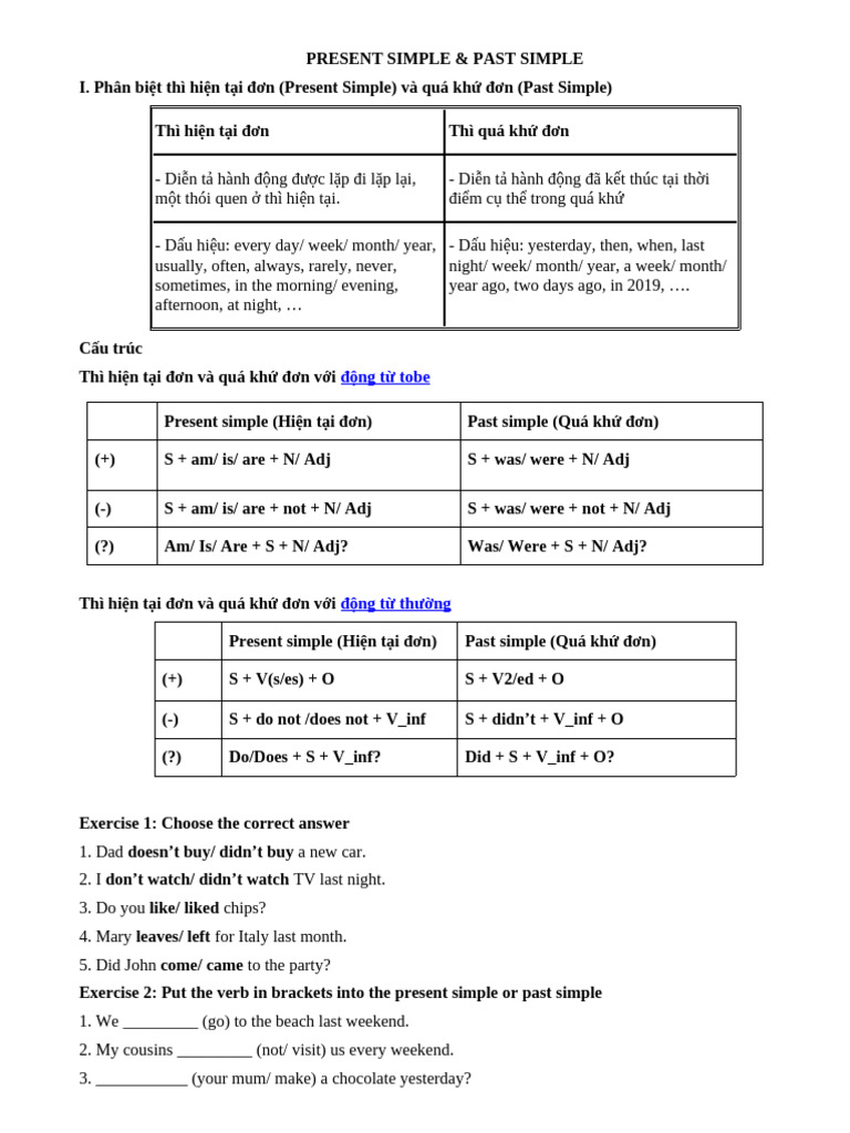Present vs Past Simple Tenses Guide | PDF