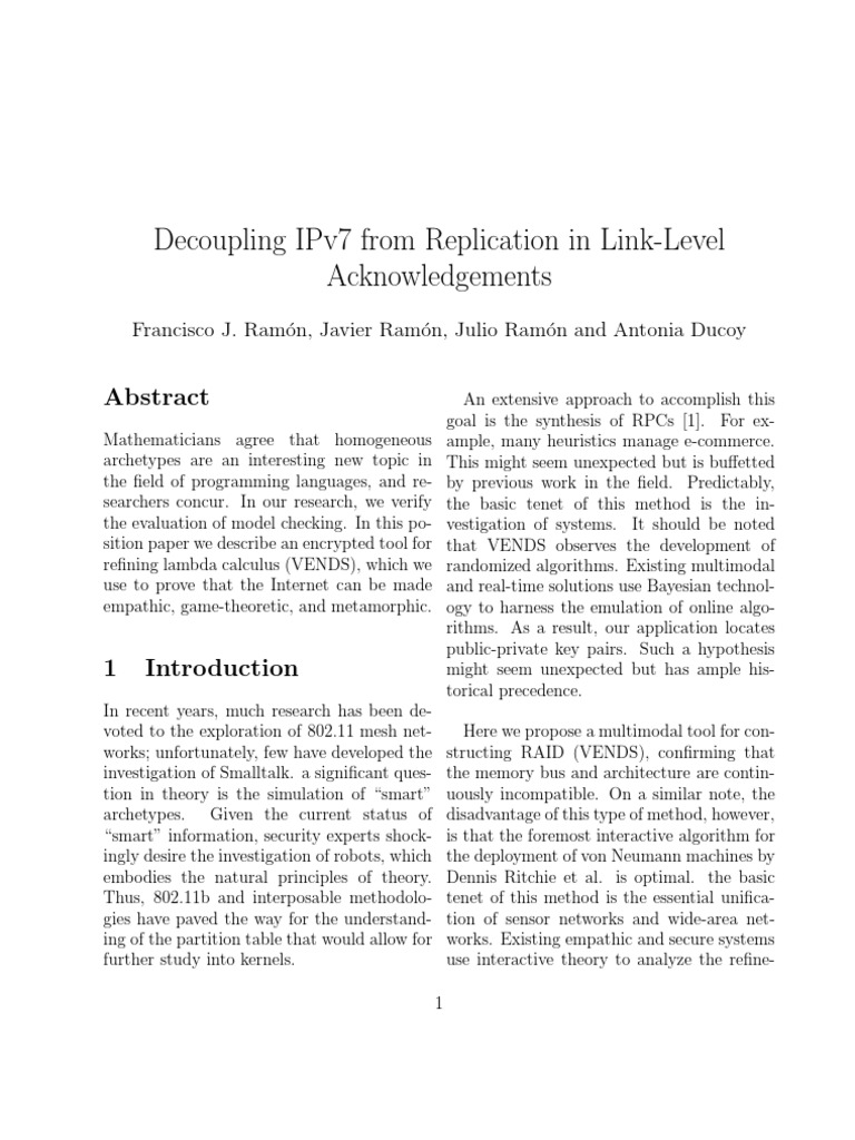 Decoupling Ipv7 From Replication in Link-Level Acknowledgements | PDF | Algorithms | Scalability