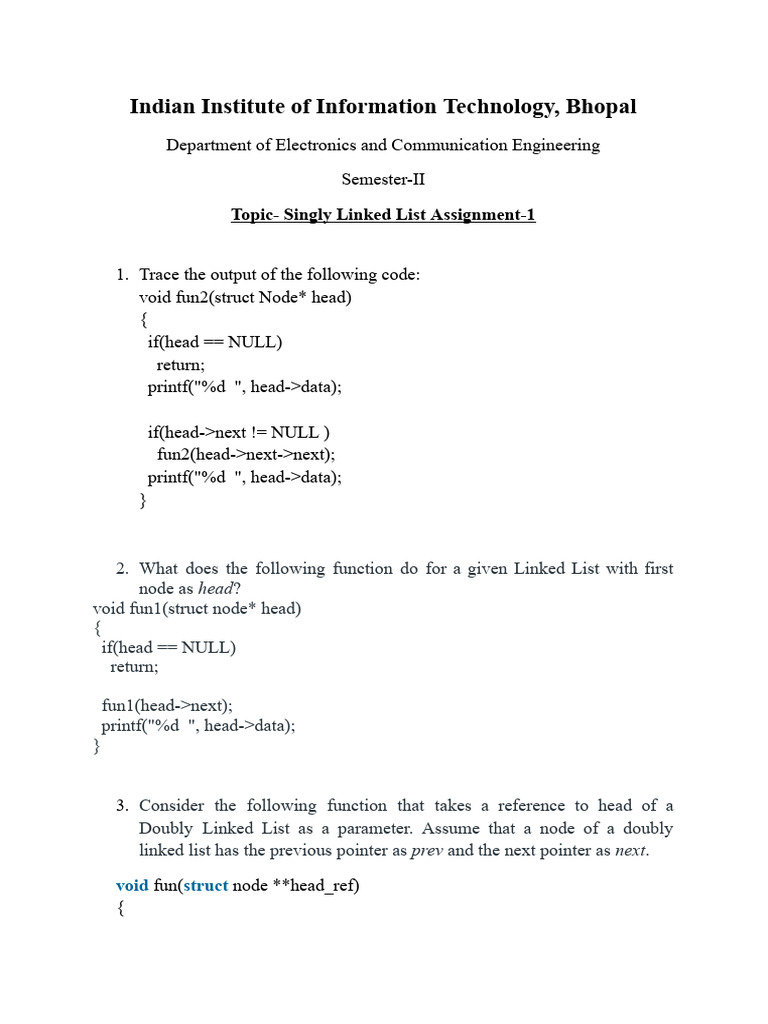 Linked List Assignment 1 | PDF