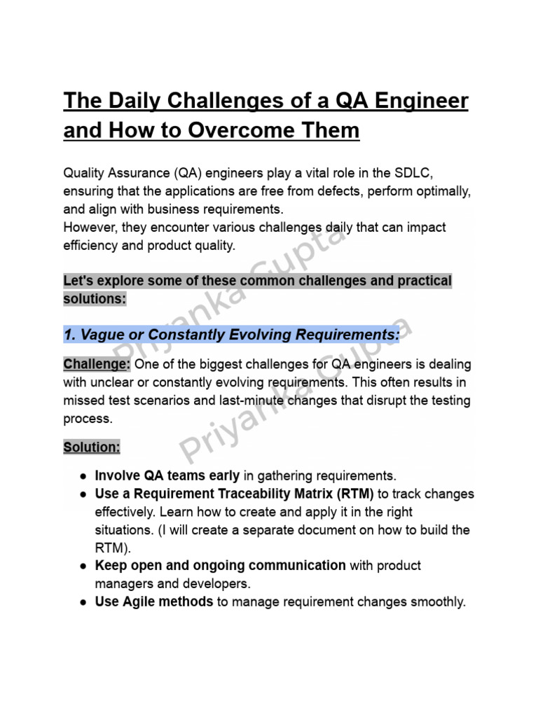 Daily Challenges of A QA Engineer and How To Overcome Them | PDF ...