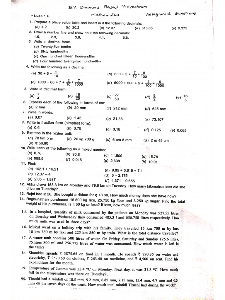 Cls 6 - UT - 3 Revision Sheets 2025 | PDF