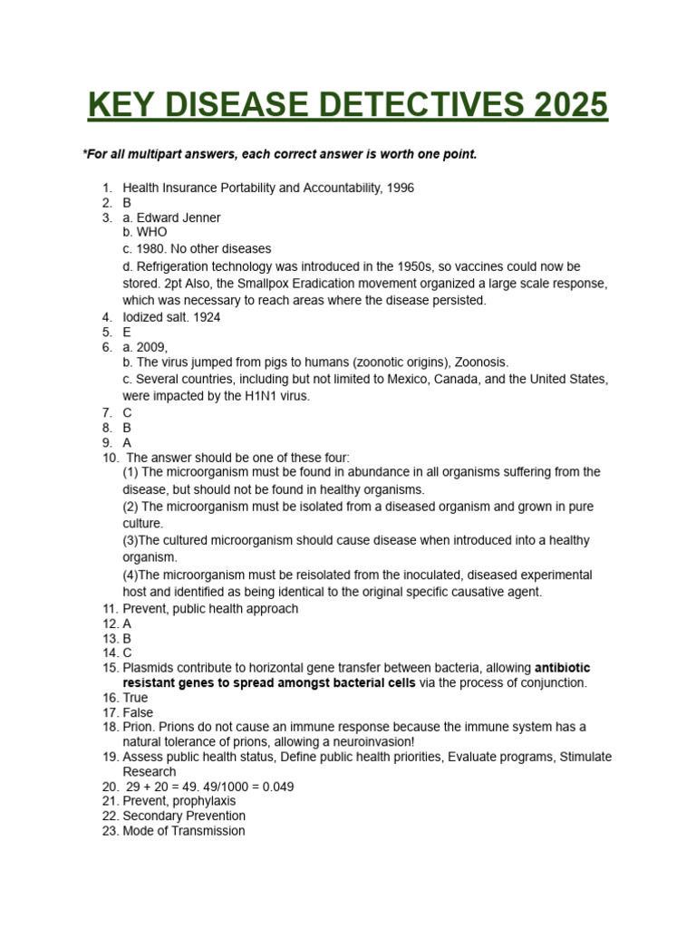 Key Disease Detectives 2025 Quiz | PDF | Epidemiology | Infection