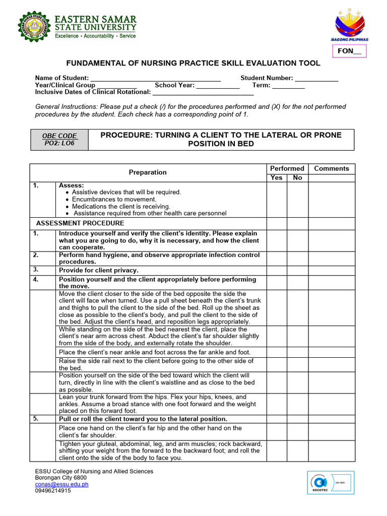 Fon_8_turning a Client to the Lateral or Prone Position in Bed | PDF ...