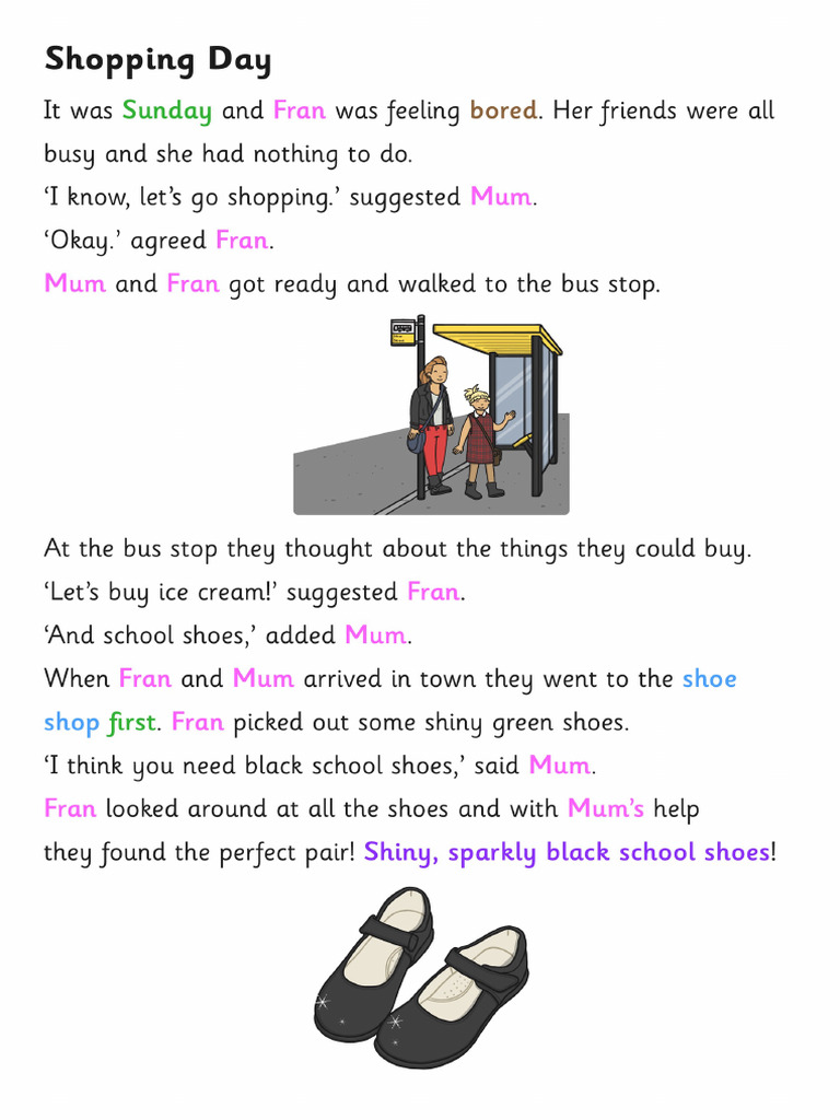 T S 2944 Shopping Day Question and Word Listening Story | PDF