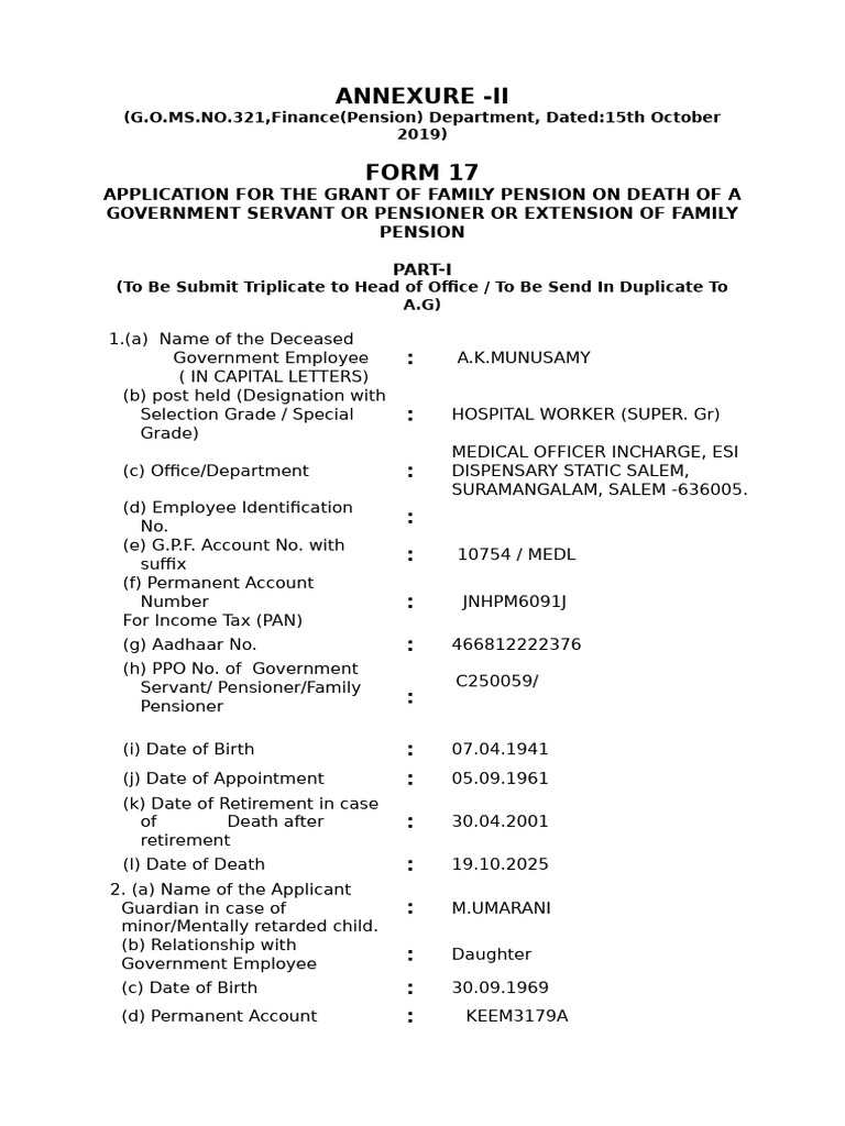 Family Pension Application Form 17 | PDF | Social Institutions