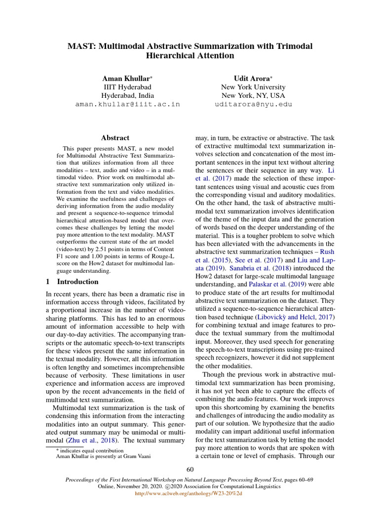 MAST Multimodal Abstractive Summarization with Trimodal Hierarcial ...