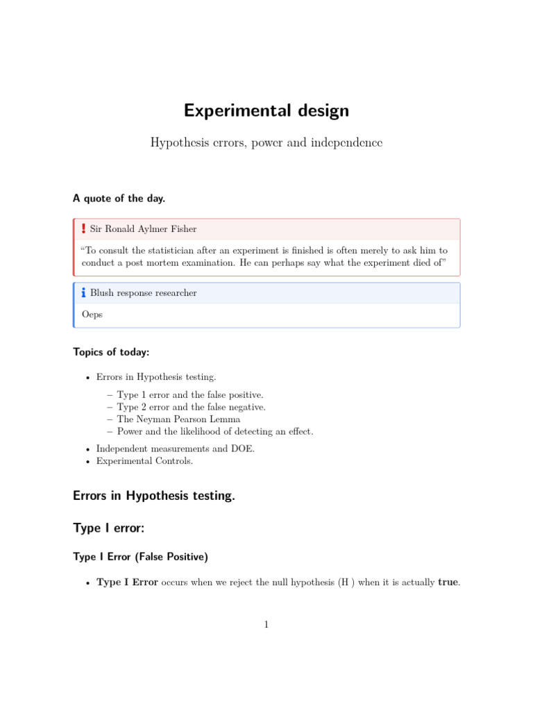 Experimental Design PDF | PDF | Type I And Type Ii Errors | Sample Size ...
